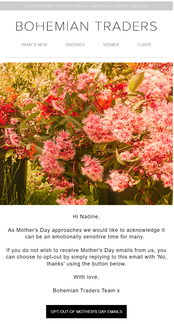 10 Mothers Day Email Opt Out Examples - Nadine Nethery